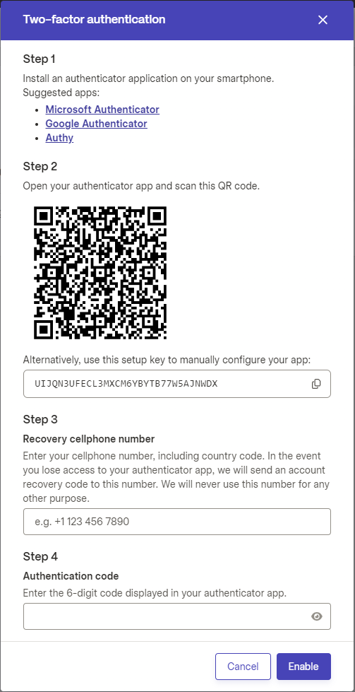 Enabling two-factor authentication – Keelvar Support Portal Enabling two-factor authentication – Keelvar Support Portal