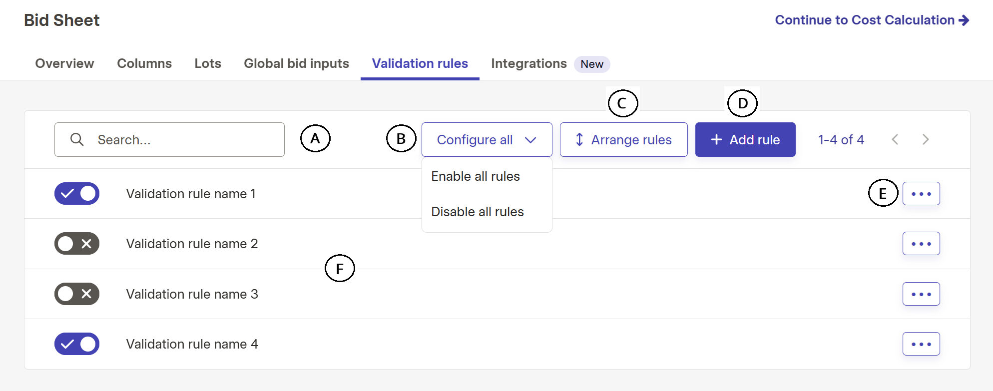 Validation rules tab – Keelvar Support Portal
