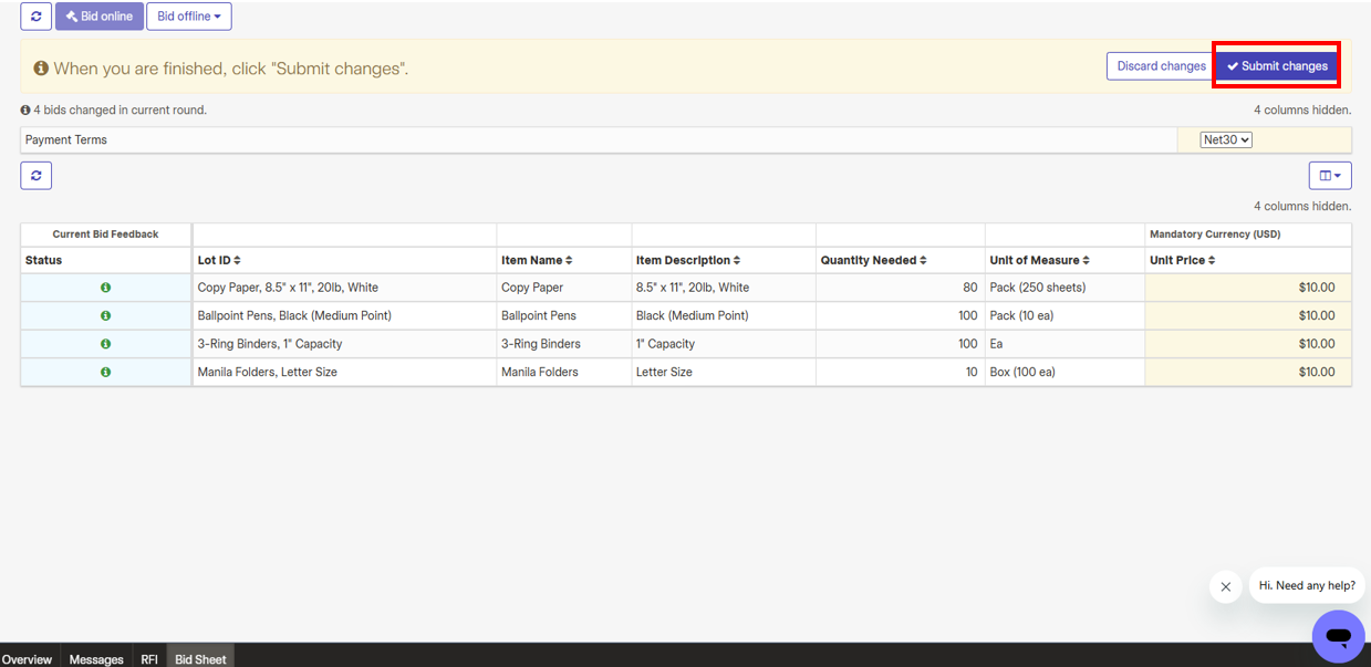 Submitting your bids online – Keelvar Support Portal