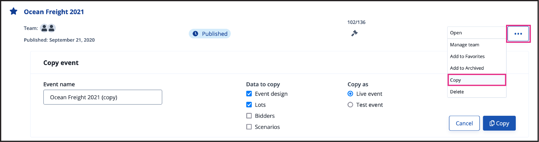 Copying An Event Keelvar Support Portal